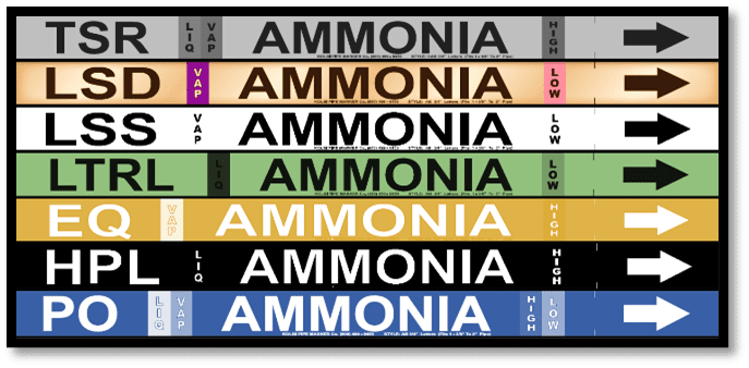 Ammonia Pipe Labels - Where do they have to be and how many?