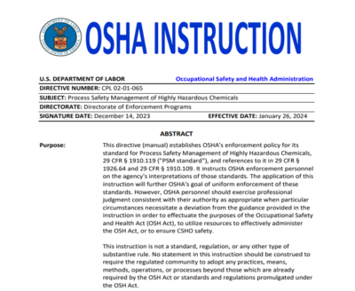 OSHA PSM Enforcement Policy – 2024 → Ammonia Refrigeration