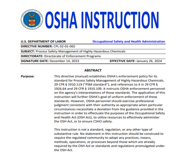 OSHA PSM Enforcement Policy – 2024 → Ammonia Refrigeration