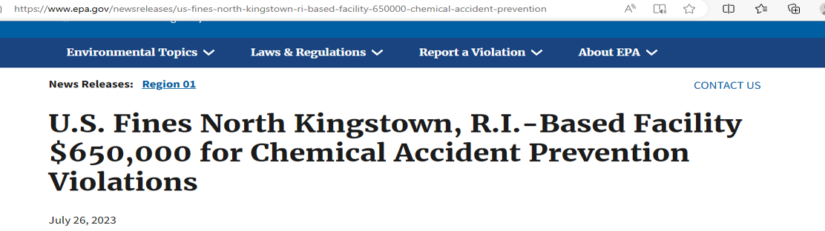 PHA – Ammonia – Evaporators – EPA – $650,000 → Citations